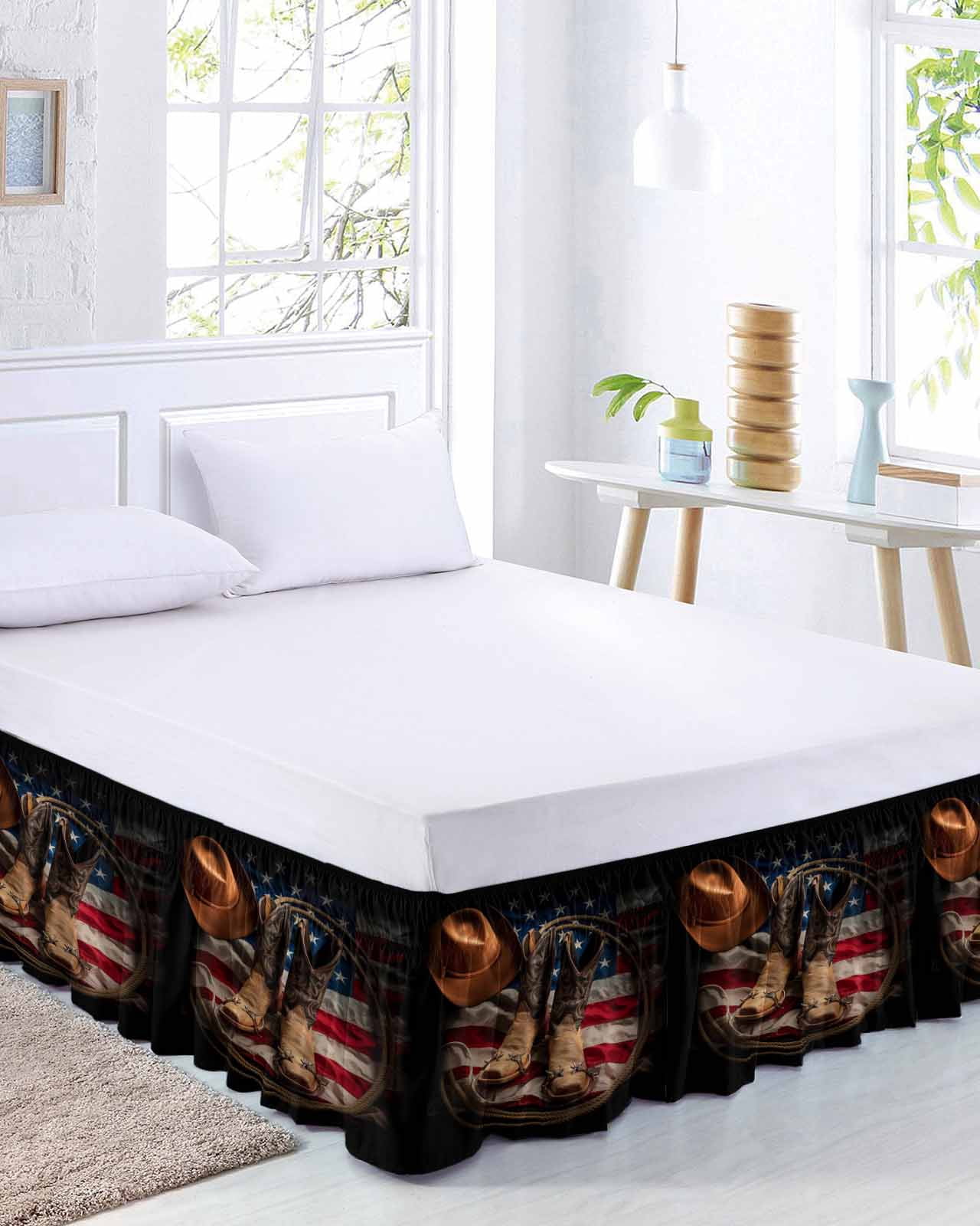 Cowboy Boots Bed Skirt Queen Size 18 Inch Drop, American Flag Cowboy ...
