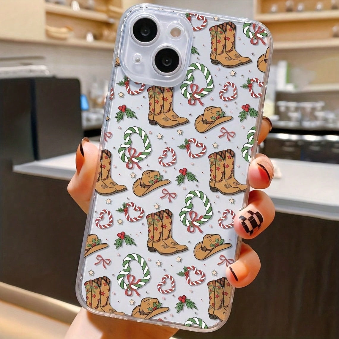 Cowboy Boots, Candy, Wreath Western Mashup Christmas Phone Case with ...