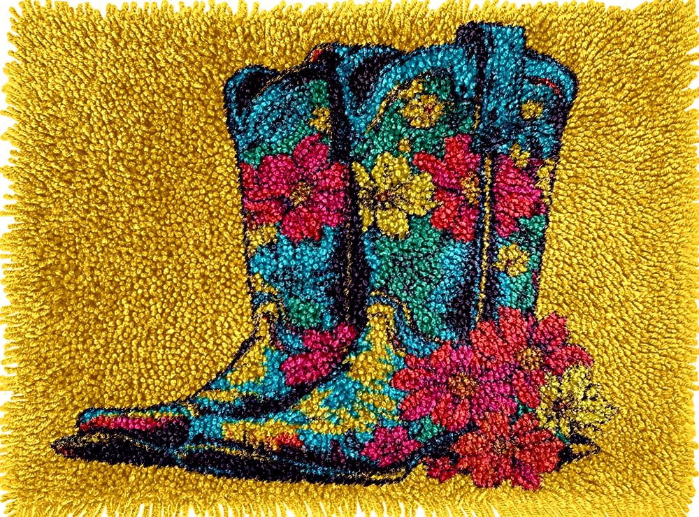 Cowboy Boots and Flowers Colorful Latch Hook Rug kits Printed Crochet ...