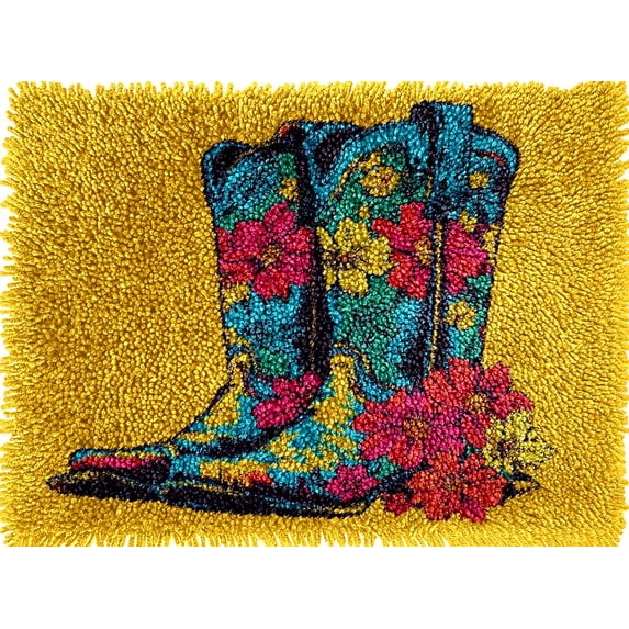 Cowboy Boots and Flowers Colorful Latch Hook Rug kits Printed Crochet ...