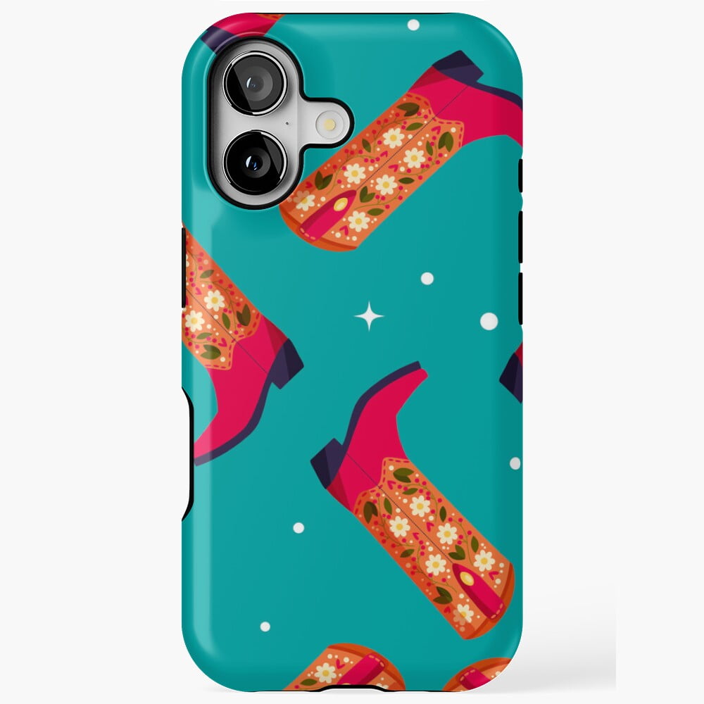 Cowboy Boots Flowers Hearts Blue Background Seamless Pattern Phone Case ...