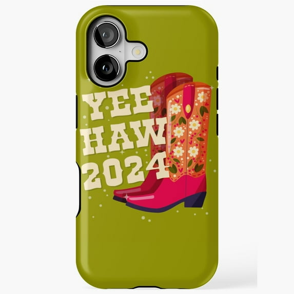 Cowboy Boots Flowers Yeehaw 2024 Green Background Phone Case 17 16 15 ...