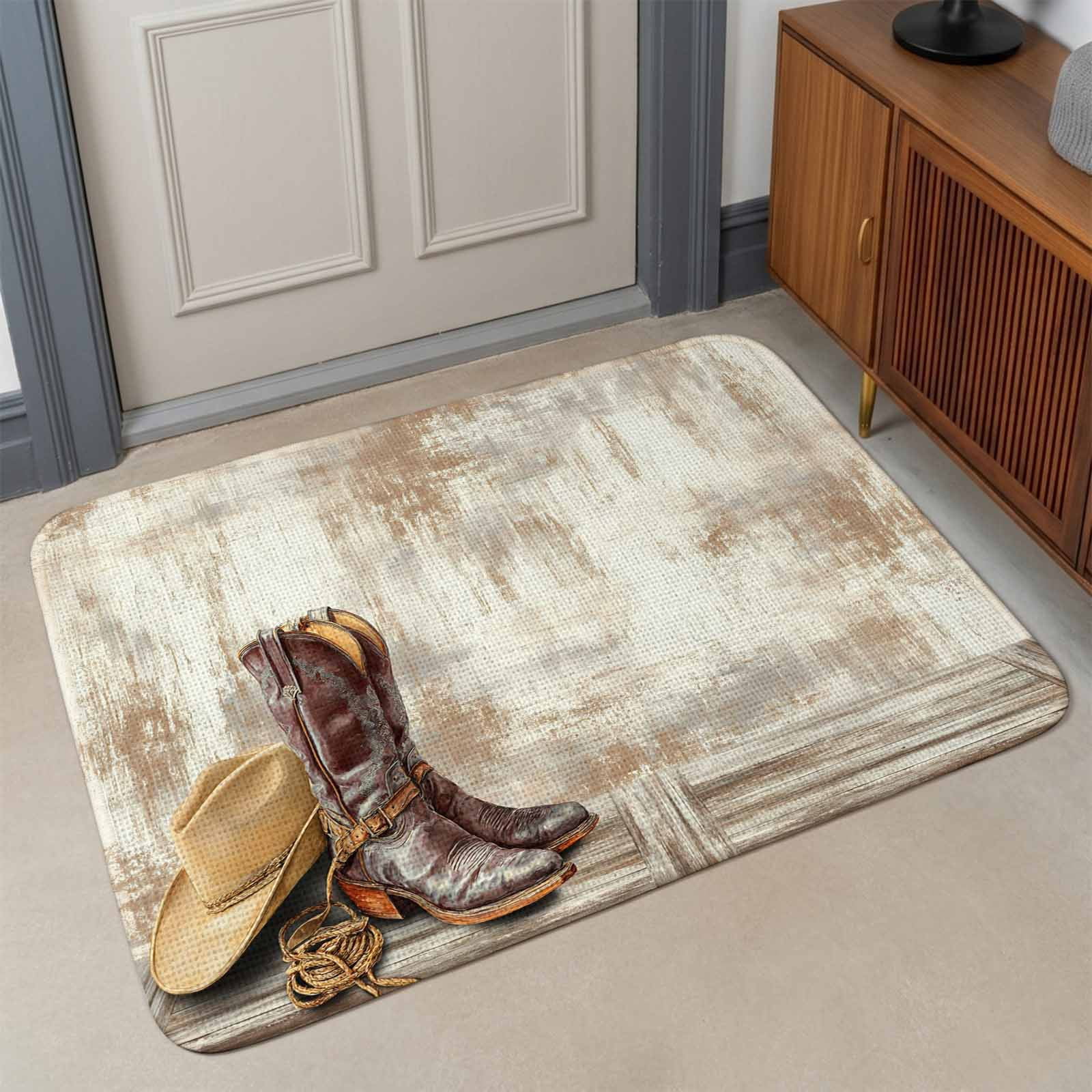 Cowboy Boots Front Door Mat Indoor Entrance, Western Cowboy Hat Ropes ...