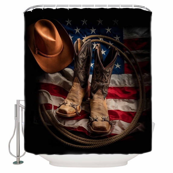Cowboy Boots Hat Bathroom Shower Curtains with 12 Hooks Polyester ...