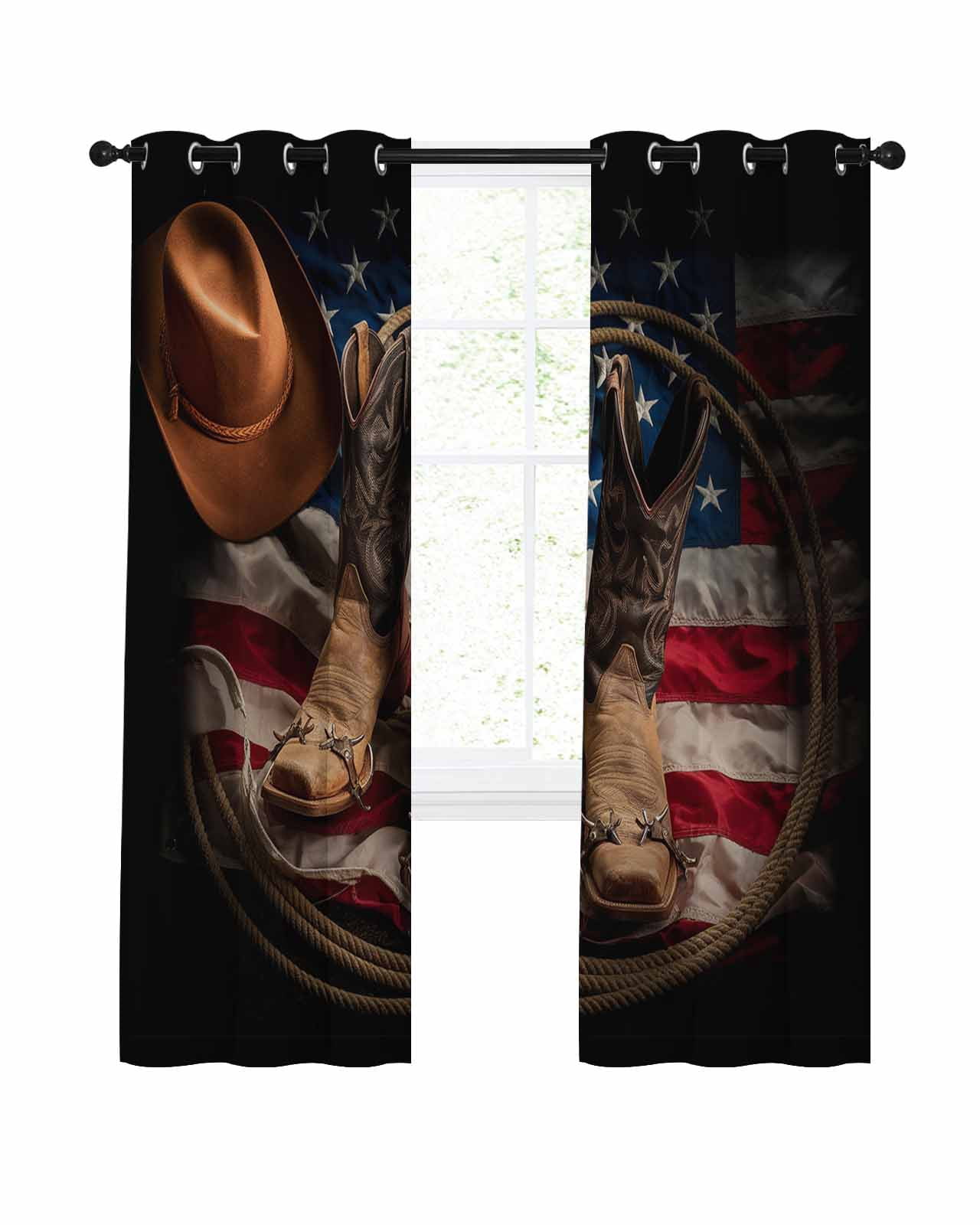 Cowboy Boots Hat Blackout Curtains, Light Blocking Print Window ...