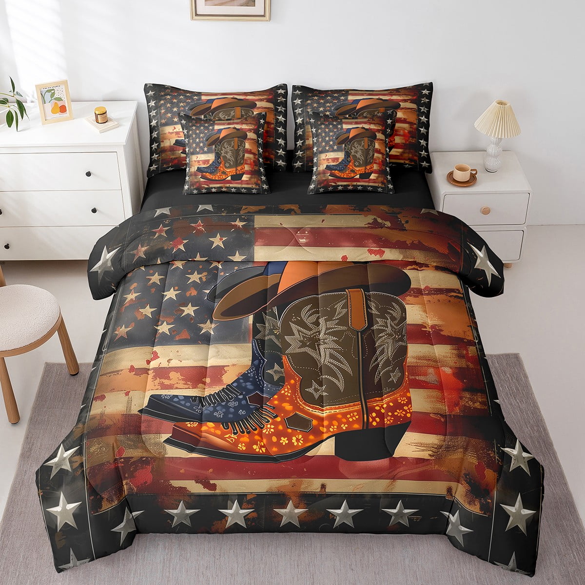 Cowboy Boots Hat Comforter Set,7 Pieces Western Texas Star Twin Bed in ...