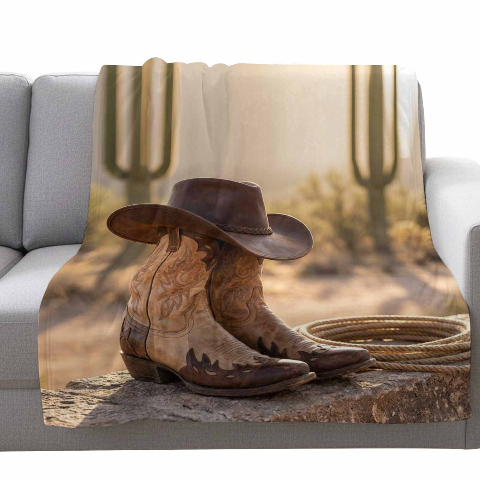 Cowboy Boots Hat Fleece Throw Blanket Lightweight Western Rope Cacti ...