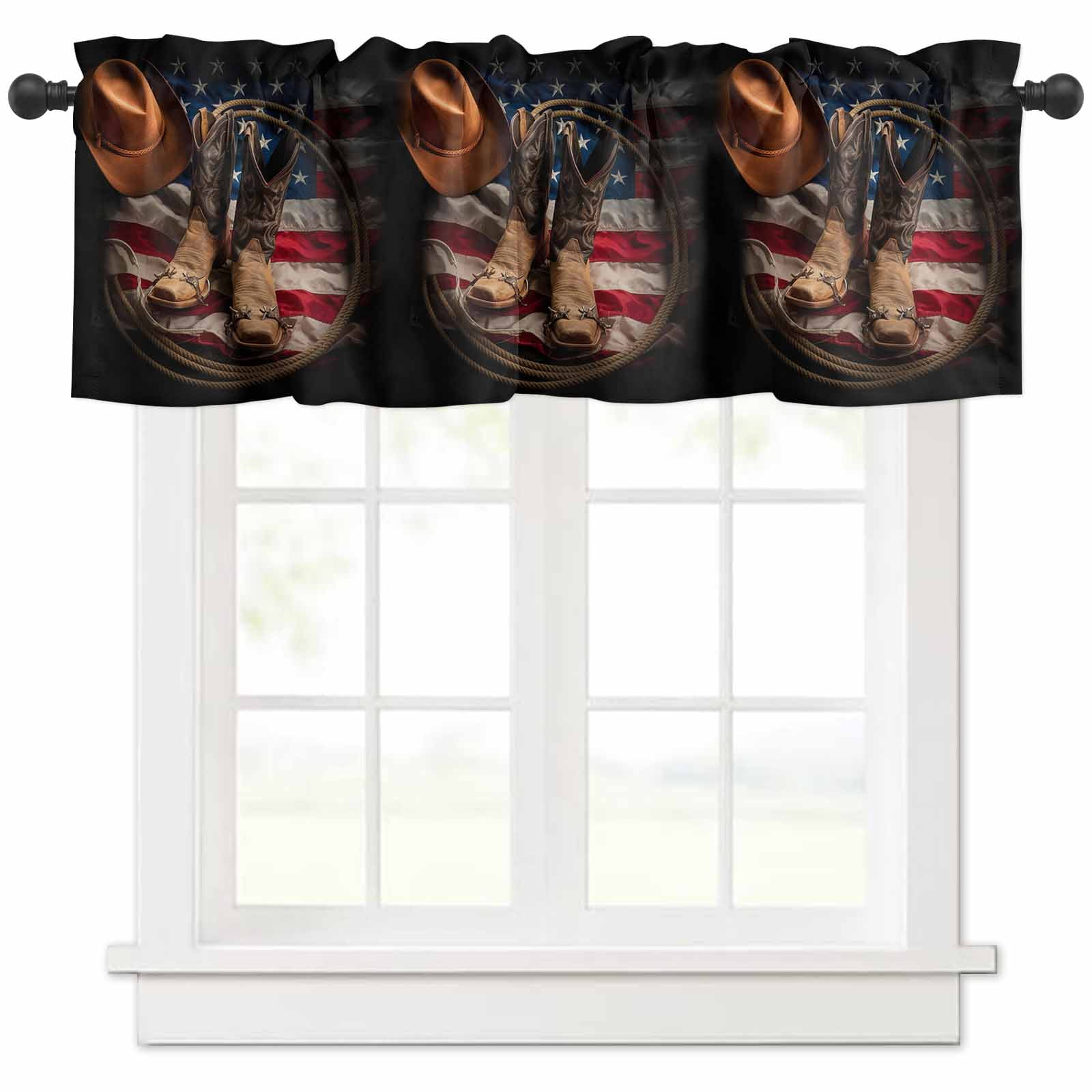 Cowboy Boots Hat Valances for Windows Farmhouse Kitchen Curtains ...