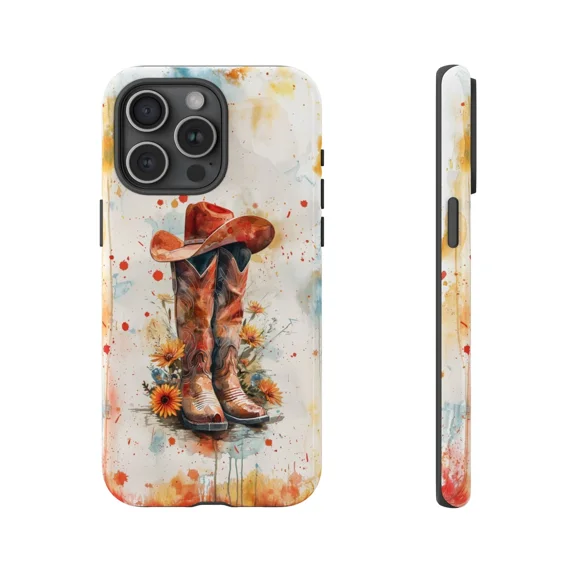Cowboy Boots Hat Western Paint Splatter Phone Case for iPhone 11 12 13 ...