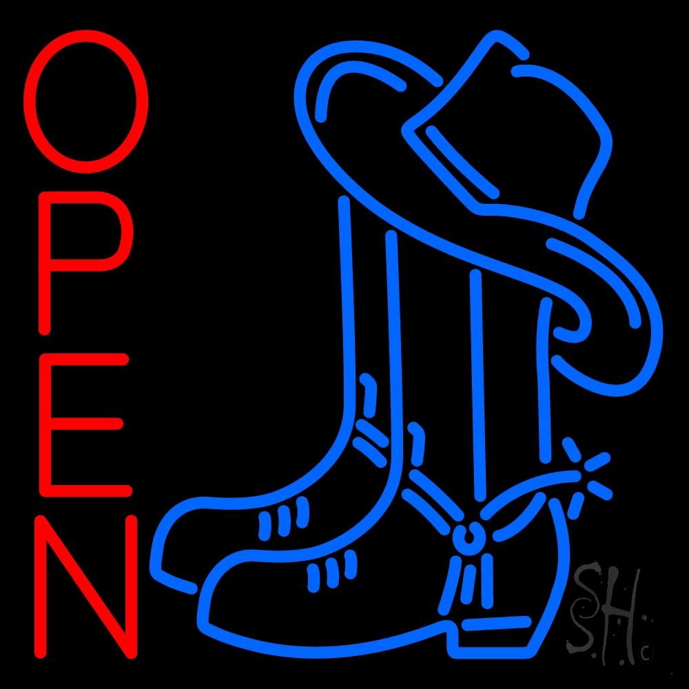 Cowboy Boots Open LED Neon Sign 24 x 24 - inches, Black Square Cut ...
