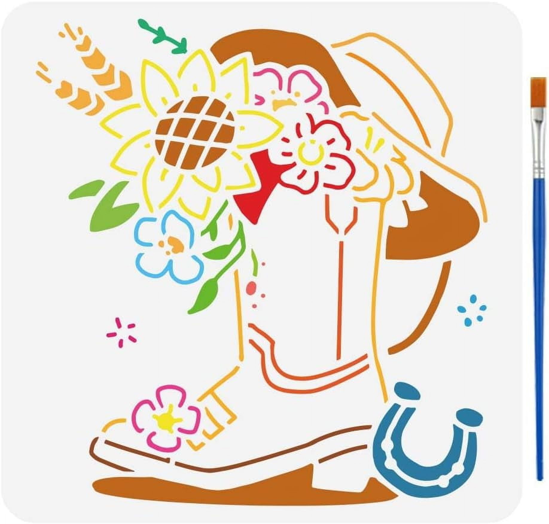 Cowboy Boots Pattern Stencil for Painting 11.8x11.8 inch Hollowed ...