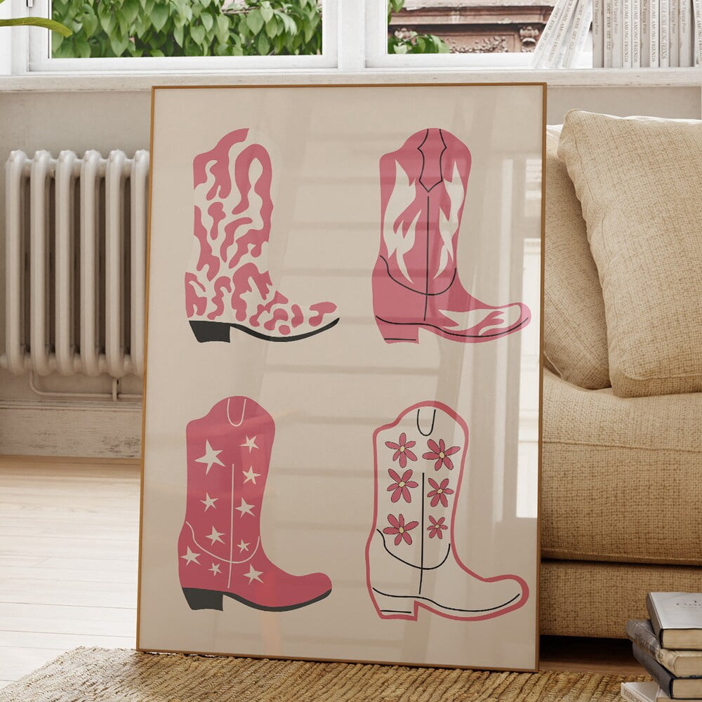 Cowboy Boots Print Western Art Print Minimalist Western Poster Pink ...