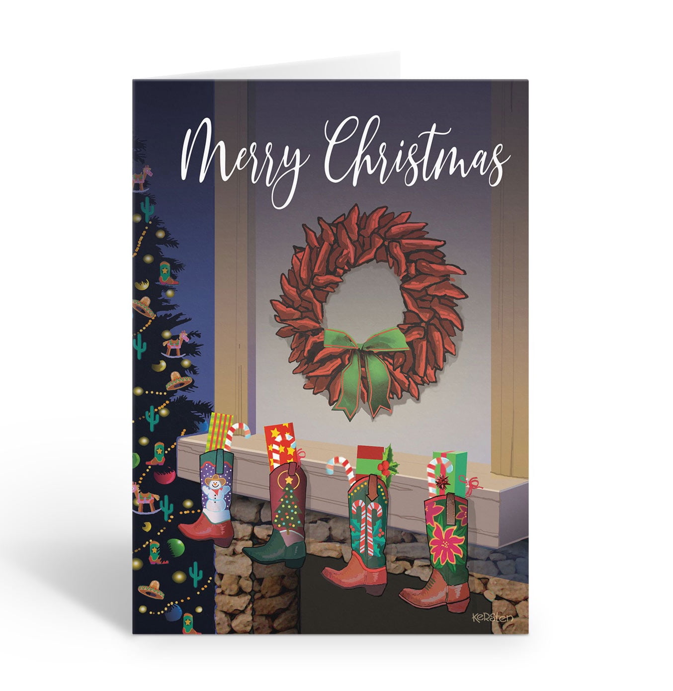 Cowboy Boots Stockings Christmas Card - 18 Holiday Cards & 19 Envelopes ...