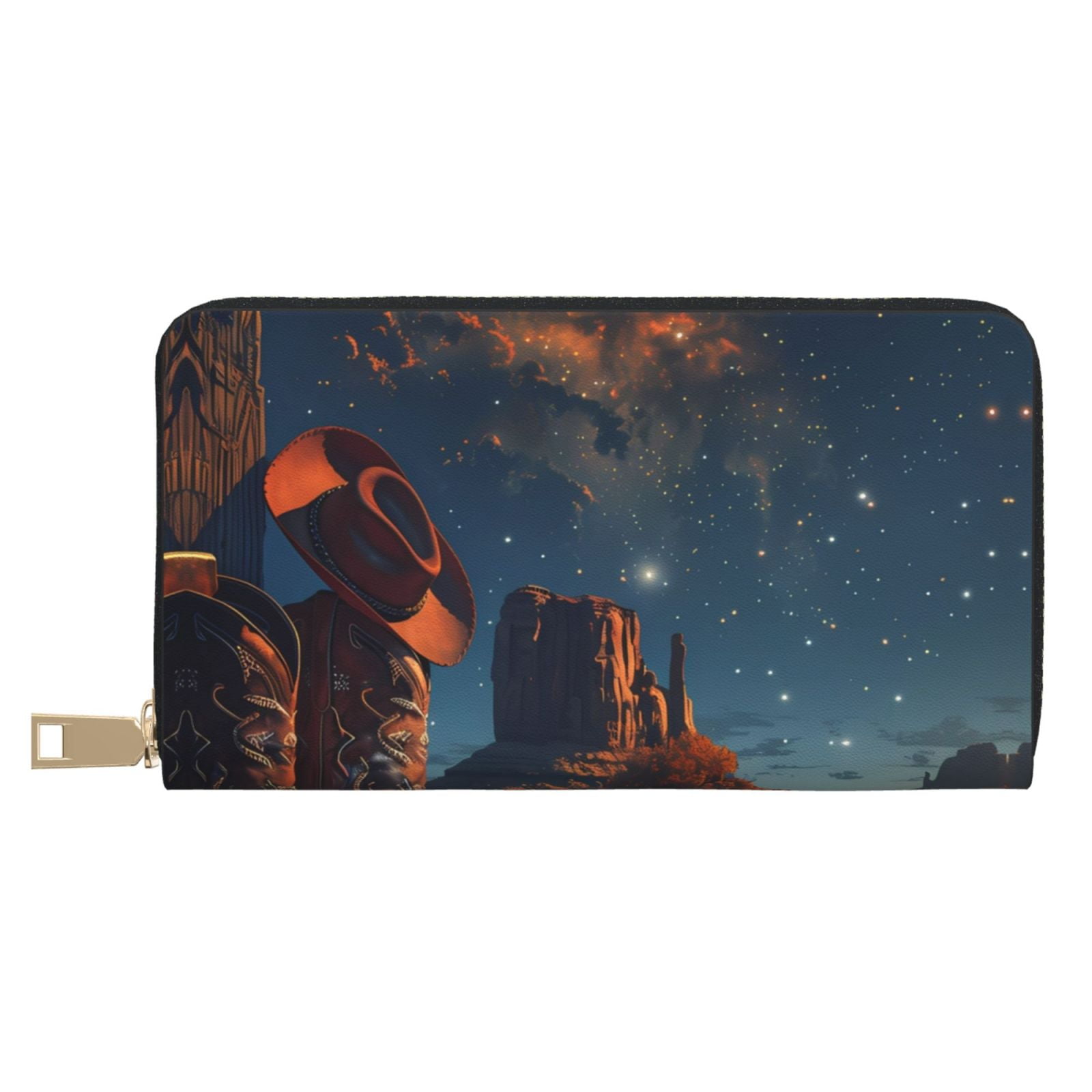 Cowboy Boots Under Starry Sky Wallet Women, Leather Bifold Multi Card ...