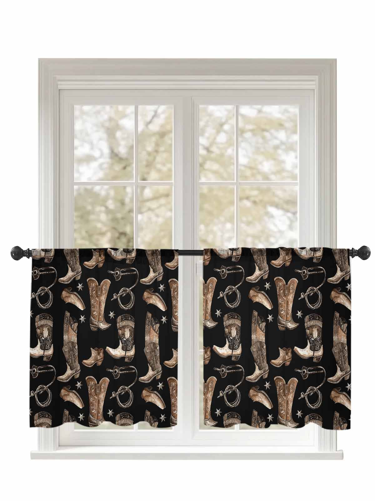 Cowboy Boots Watercolor Style Sheer Curtains 2 Panels Set Vintage ...