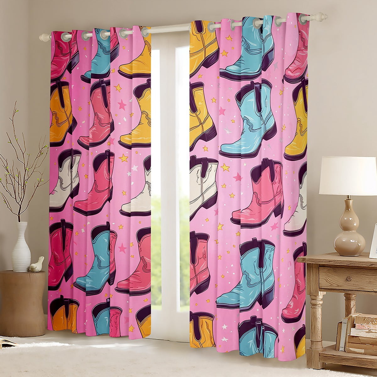 Cowboy Boots for Woman (38Wx54L) 2 Panels 30%-50% Blackout Curtains ...