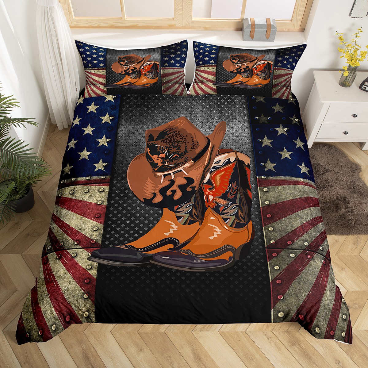 Cowboy Boots for Women Boys Comforter Cover Western Texas Star Bedding ...