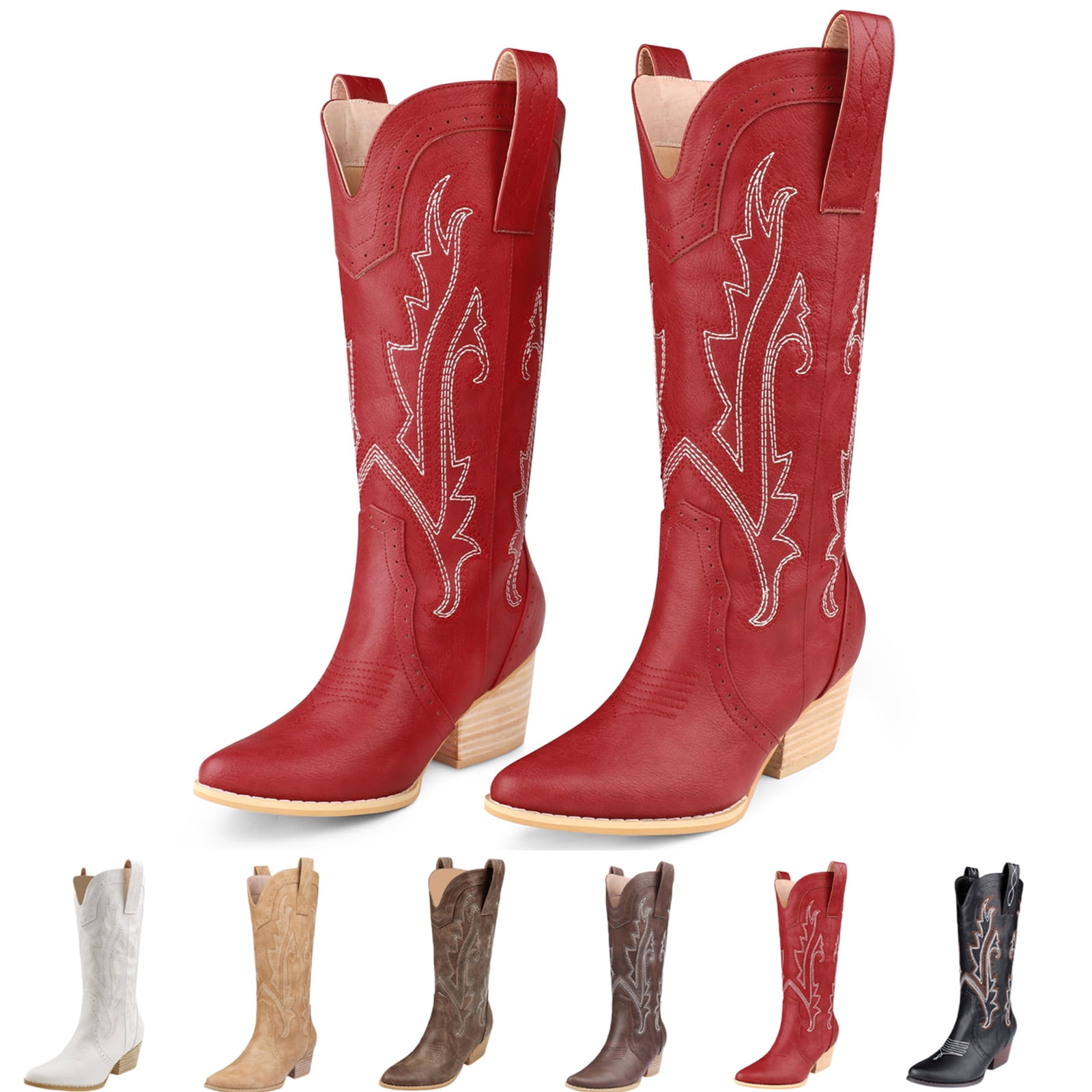 Cowboy Boots for Women Cowboy Boots Red Square Toe PU Leather ...