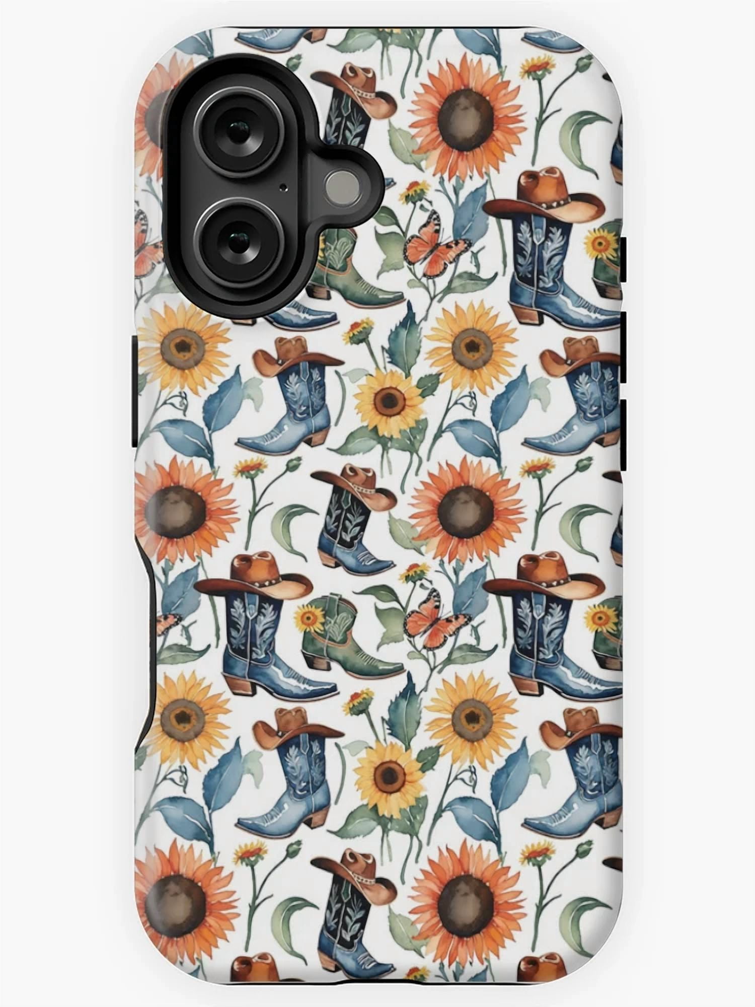 Cowboy Boots and Hats with Sunflowers and Butterflies iPhone Case for ...