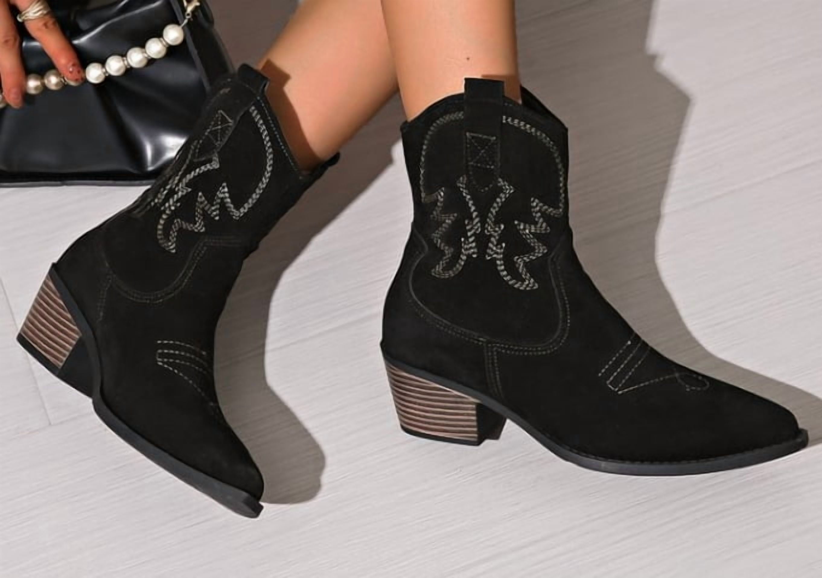 Cowboy Boots for Women Ankle Cowgirl Booties Wide Mid Calf Pointed Toe ...