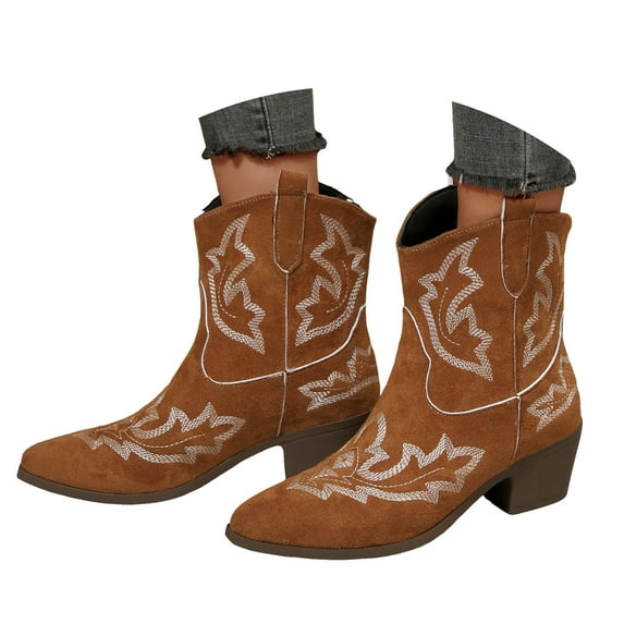 Cowboy Boots for Women Cowgirl Western Wide Calf Ankle Booties Low ...