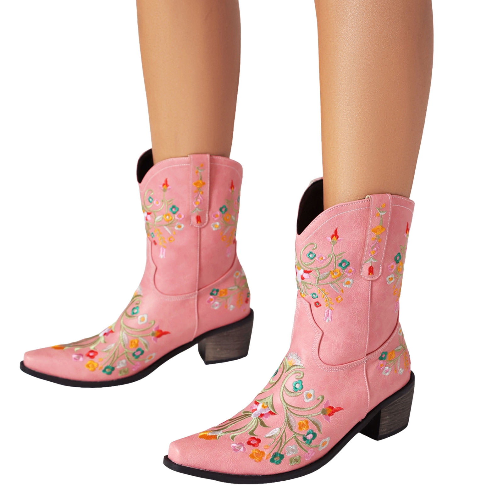 Cowboy Boots for Women Elegant Floral Embroidery Dressy Cowgirl Boots ...