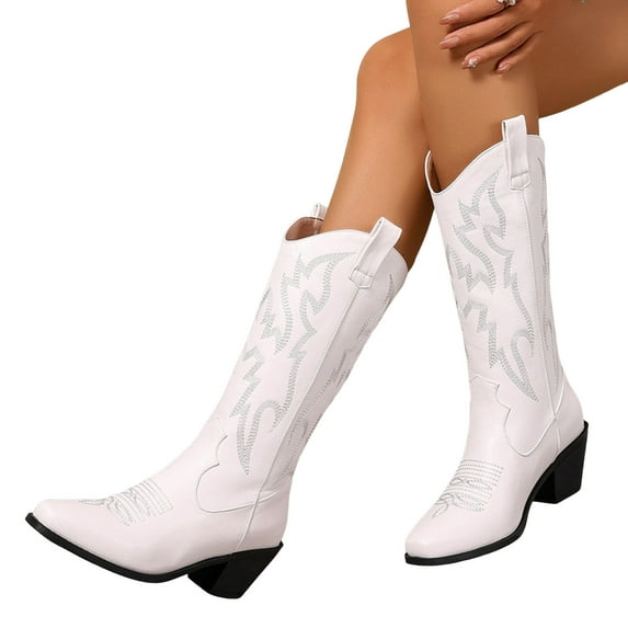 Cowboy Boots for Women Embroidered Wide Calf Knee High Cowgirl Boots ...