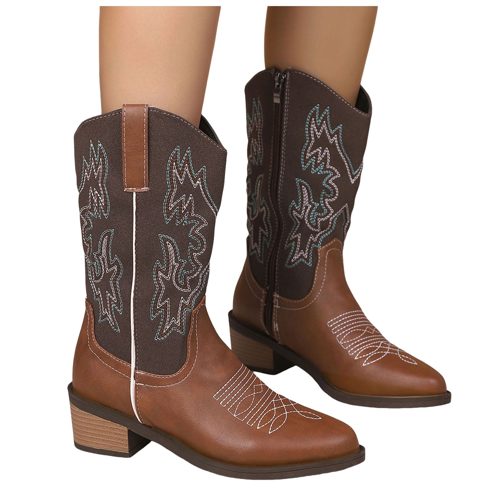 Cowboy Boots for Women Fashion Mid Calf Western Cowgirl Short Booties ...