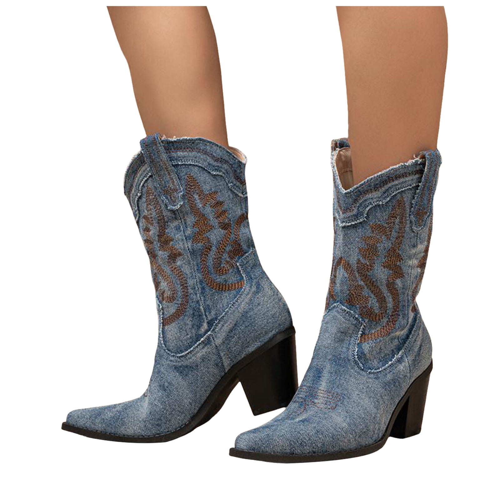 Cowboy Boots for Women Western Mid Calf Cowgirl Boots with Embroidered ...