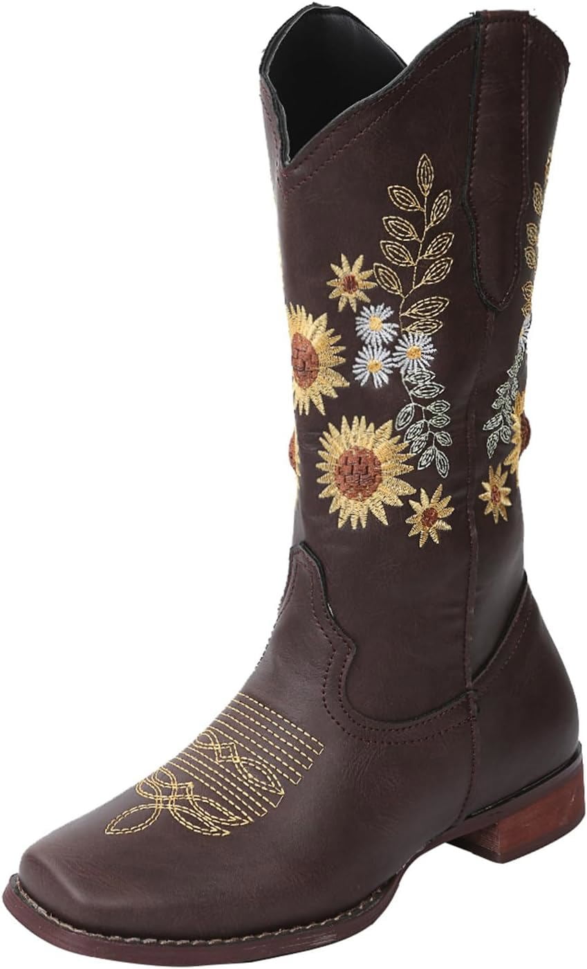 Cowboy Boots for Women's Mid Calf Cowgirl Western Shoes Sunflower ...