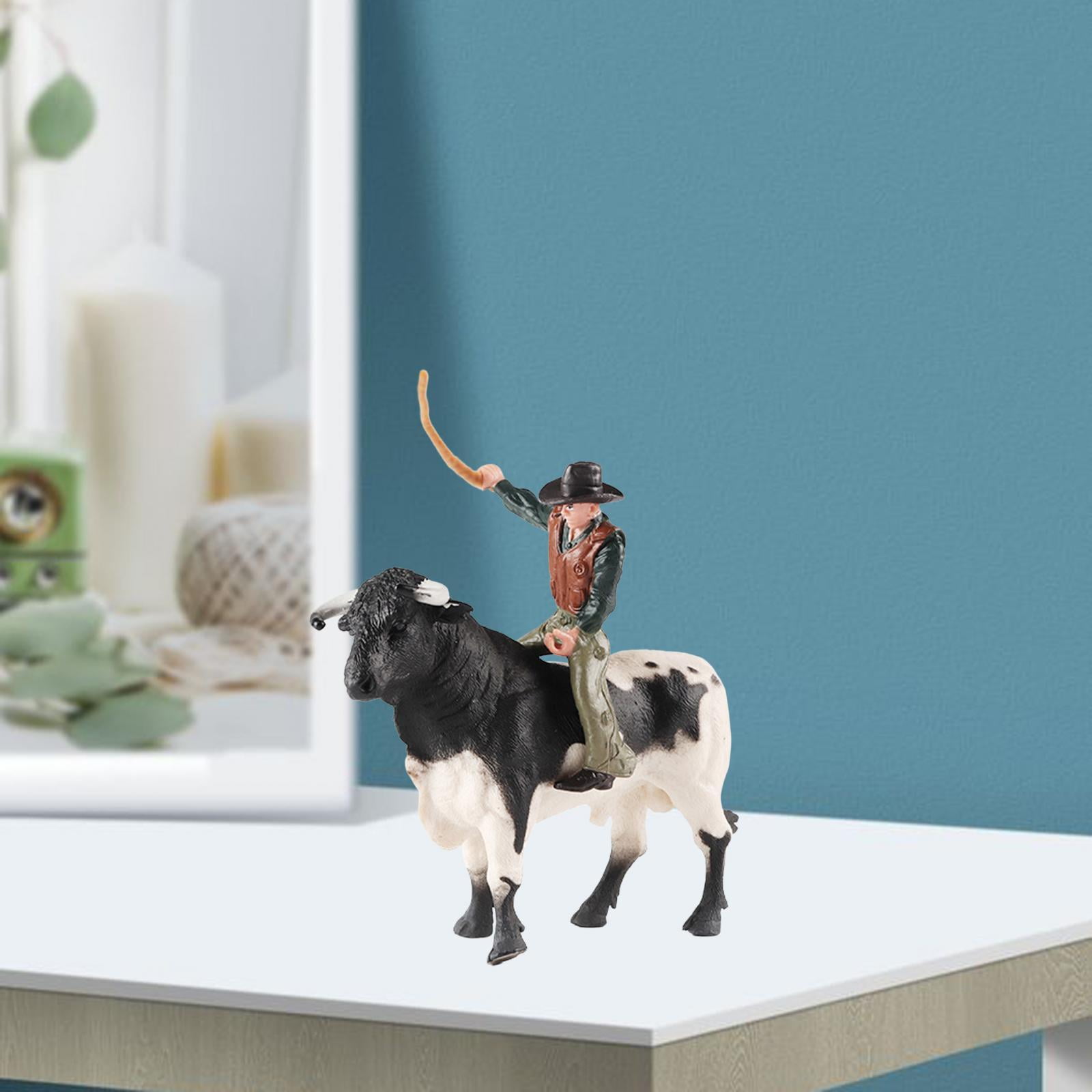 Cowboy with Bull Figurine, Miniature Cattle Riding Figure, Role Play ...