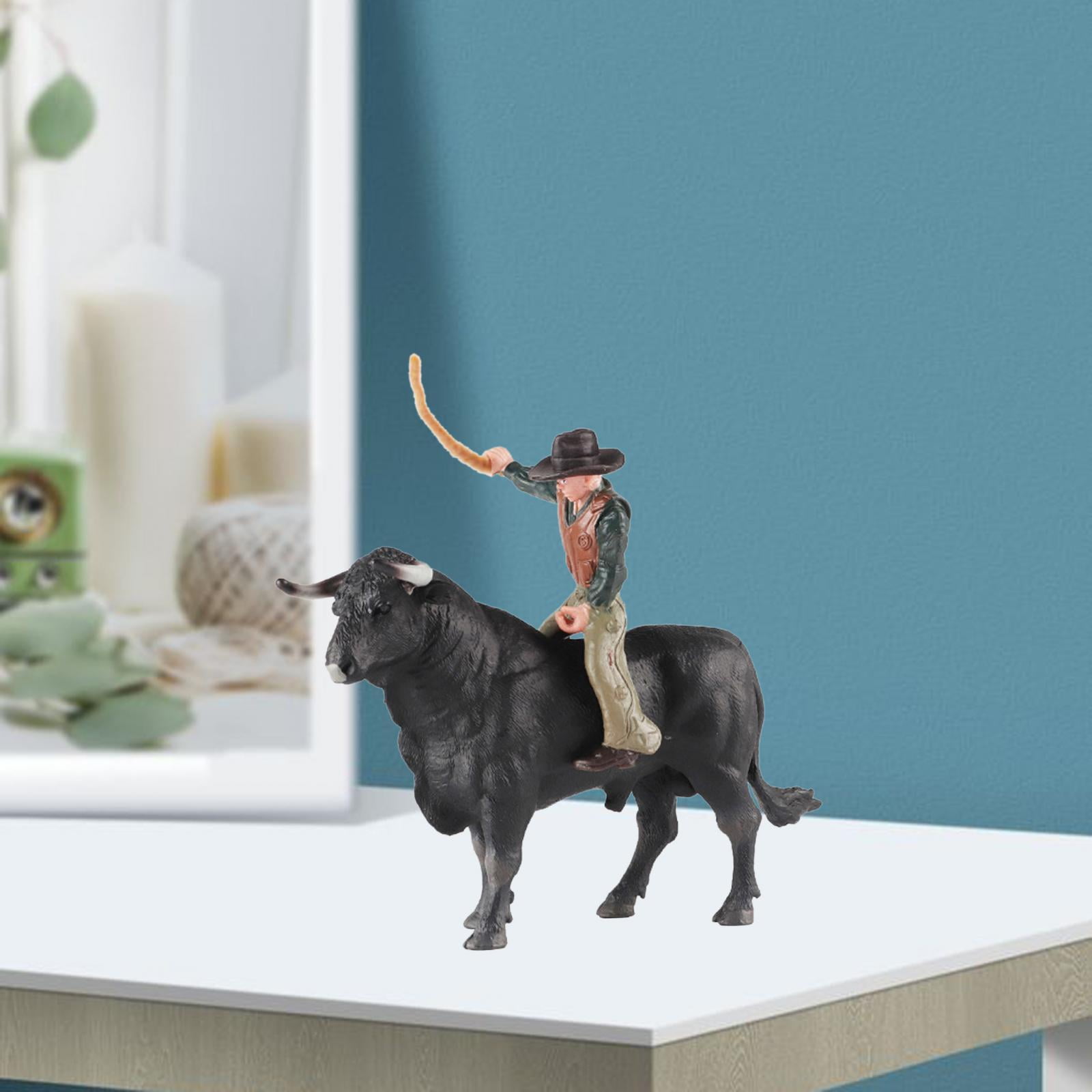 Cowboy with Bull Figurine, Miniature Cattle Riding Figure, Role Play ...