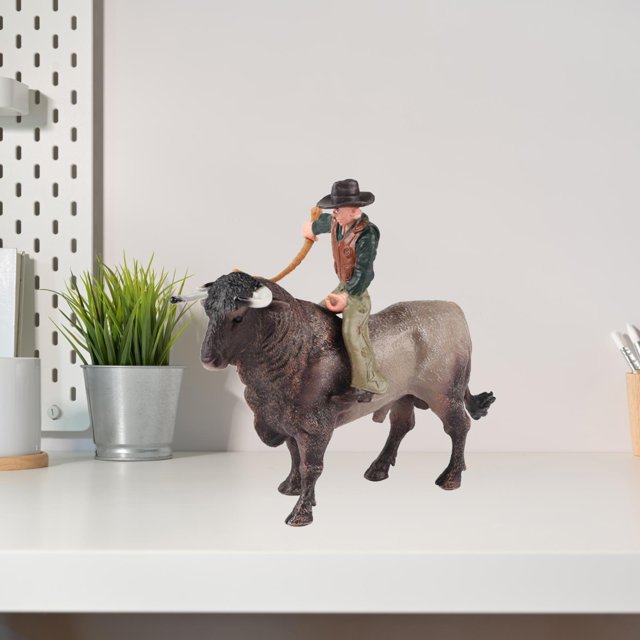 Cowboy with Bull Figurine, Miniature Cattle Riding Figure, Role Play ...
