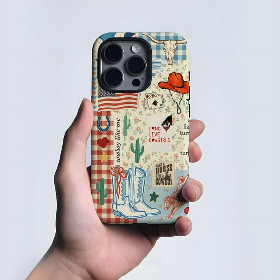 Cowboy Cactus Western Rodeo Desert Art iPhone Case 17 16 15 14 13 12 11 ...