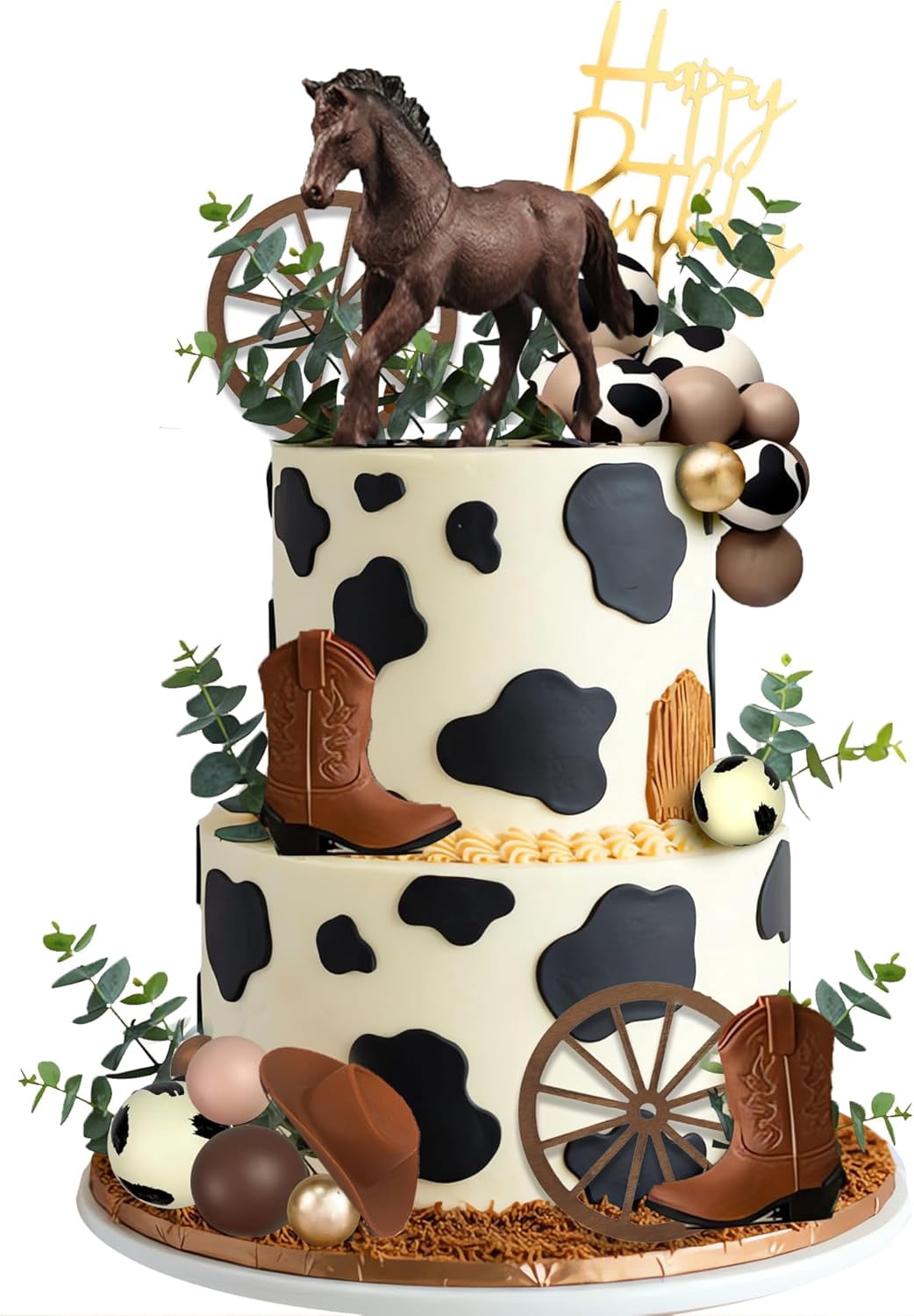 Cowboy Cake Topper Brown Ball Horse Boho Grass Artificial Eucalyptus ...