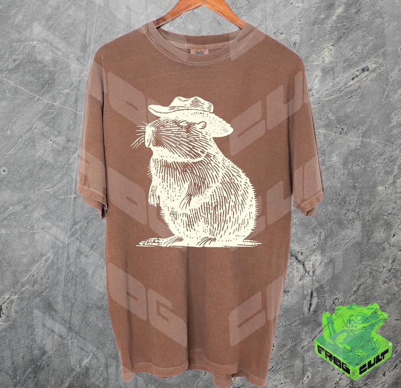 Cowboy Capybara Graphic T-shirt – Wild West Animal Tee, Funny Rodent ...