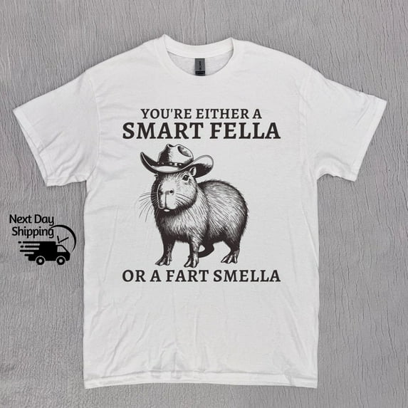 Cowboy Capybara Graphic Tee , Western Humor Smart Fella Quote Shirt ...