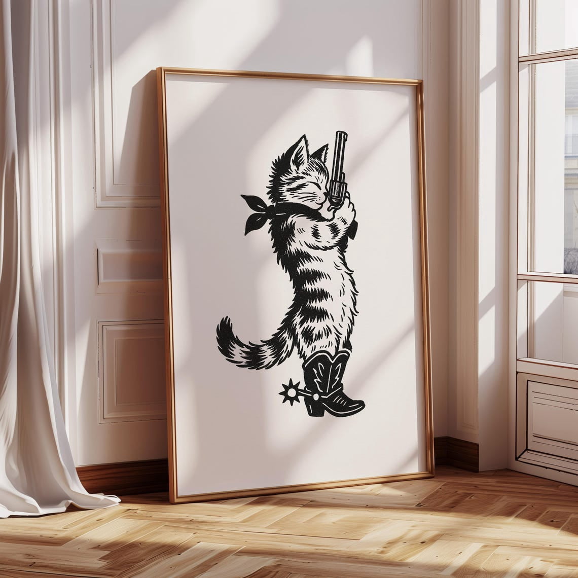 Cowboy Cat Art Print – Funny Western Cat In Boots With Gun, Country ...