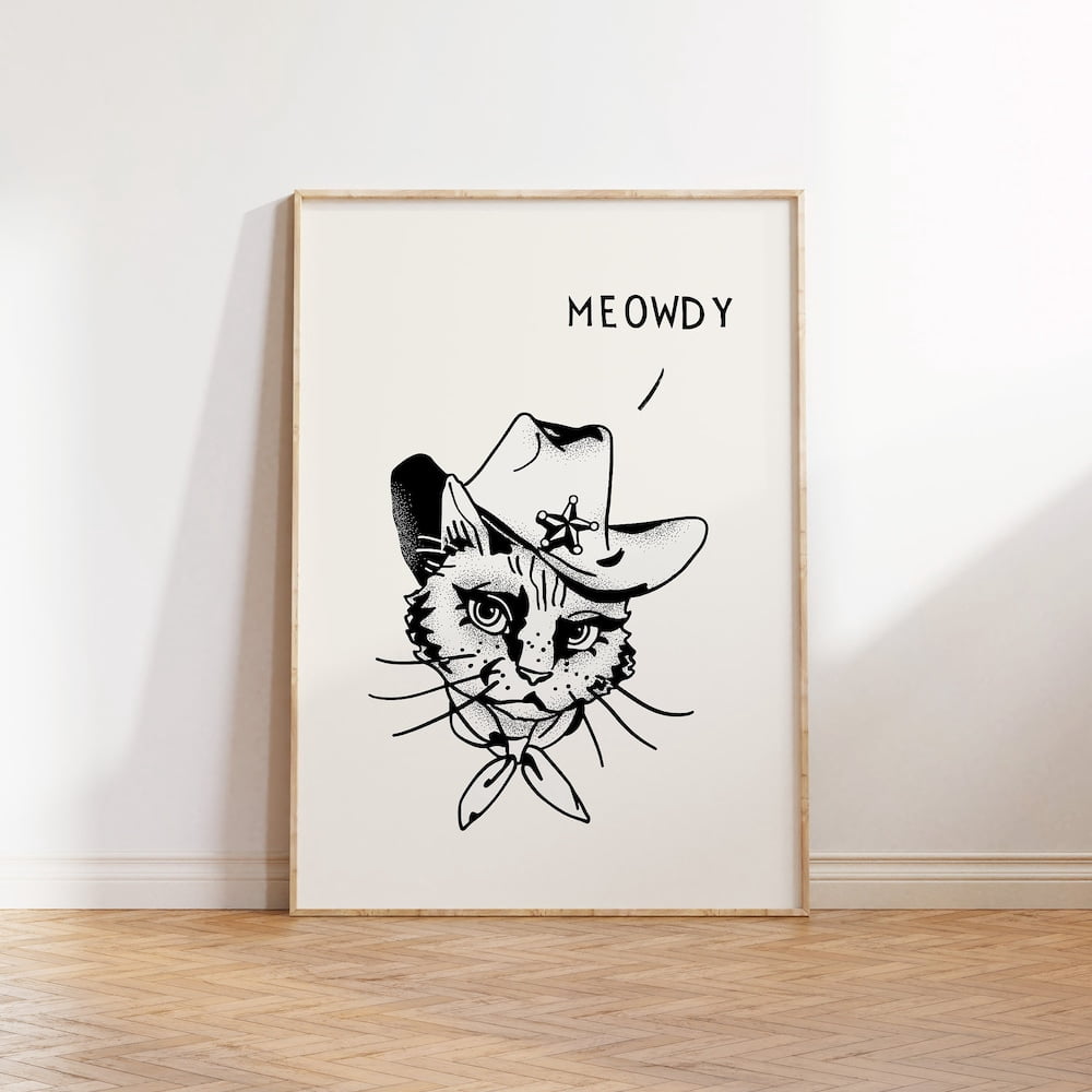 Cowboy Cat Art Print, Funny Western Decor, Unframed Canvas 12x16in ...