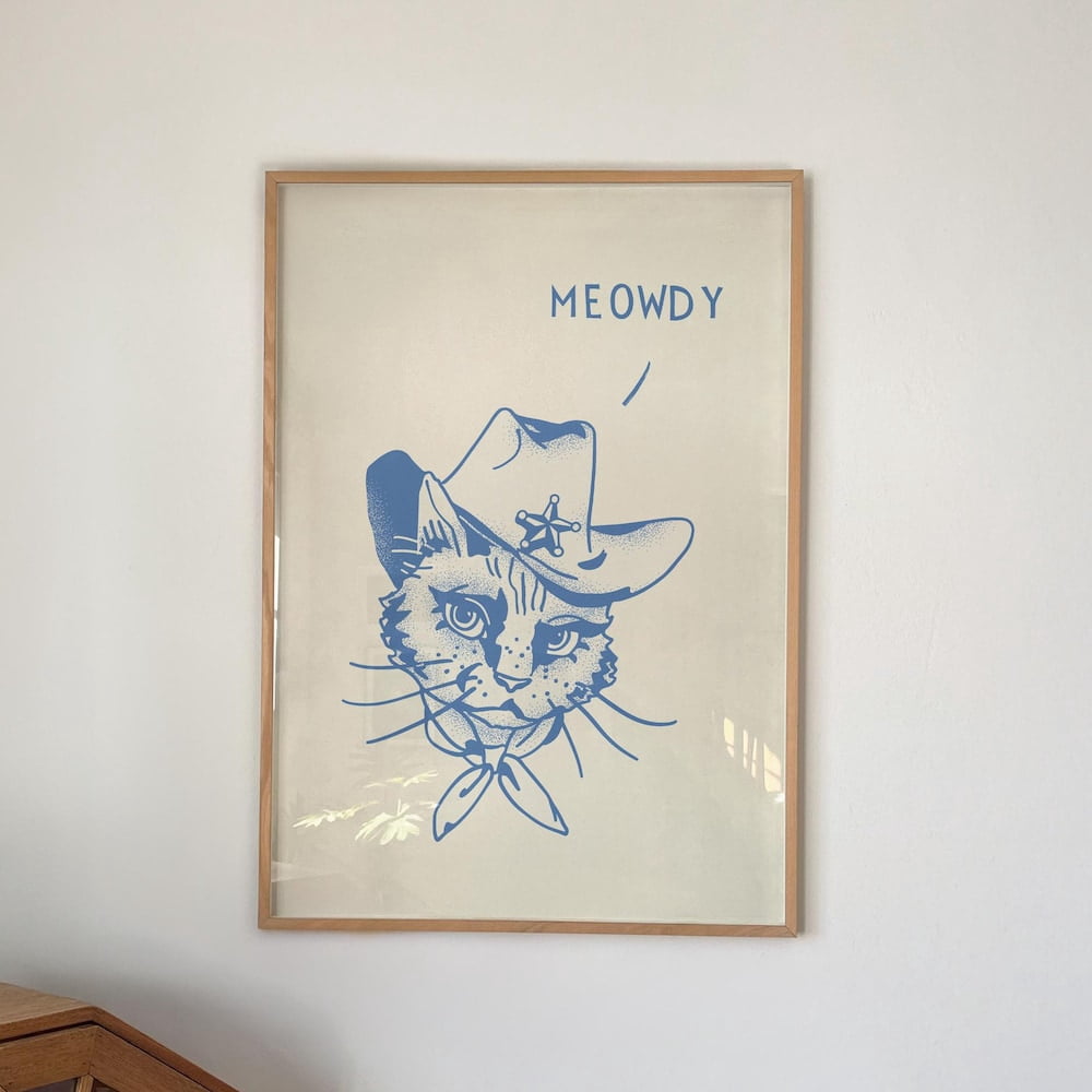 Cowboy Cat Art Print: Western Decor, Funny Cat Poster, Stretched Canvas ...