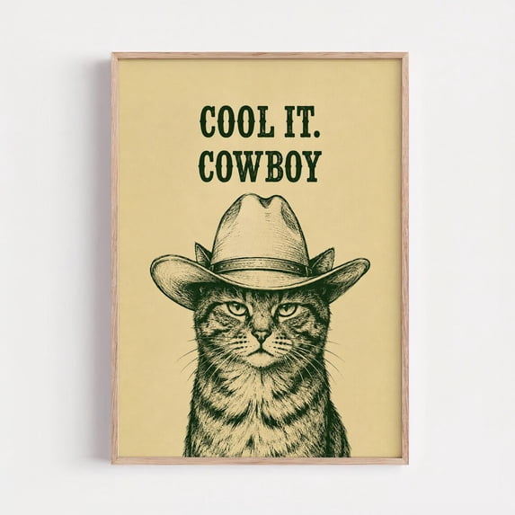 Cowboy Cat Portrait Wall Art Print, Unframed Paper Poster 16x20in ...