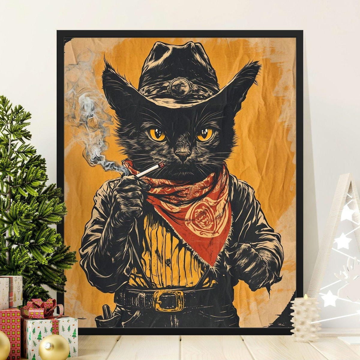Cowboy Cat Poster, Vintage Cat Art Print, Cat Lover Wall Decor, Western ...