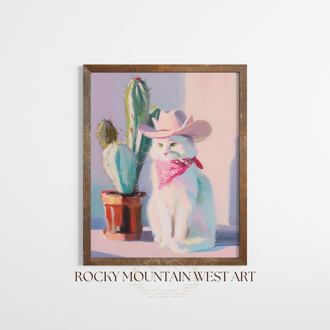 Cowboy Cat Wall Art Print Western Pink Cat Decor Boho Western Cat Wall ...