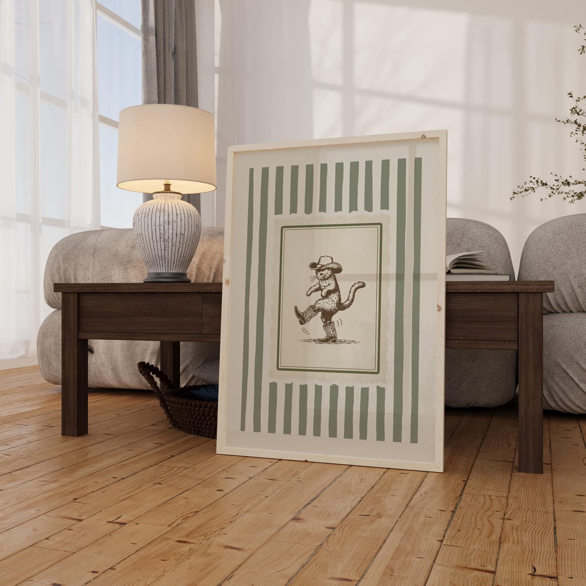 Cowboy Cat Whimsical Western Wall Art, Unframed Canvas Size 16x24 ...