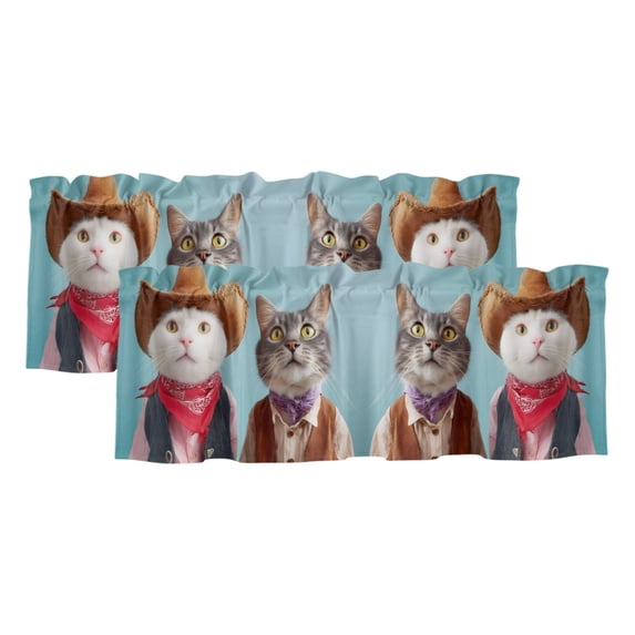 Cowboy Cats 2 Panels Kitchen Valance, Animals Bandana Scarf Rustic ...