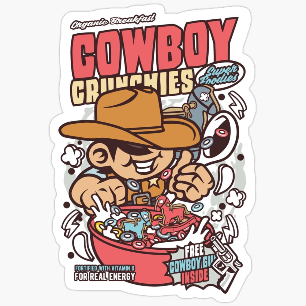 Cowboy Cereal Farm Breakfast Food Urban Street Western Design Sticker ...