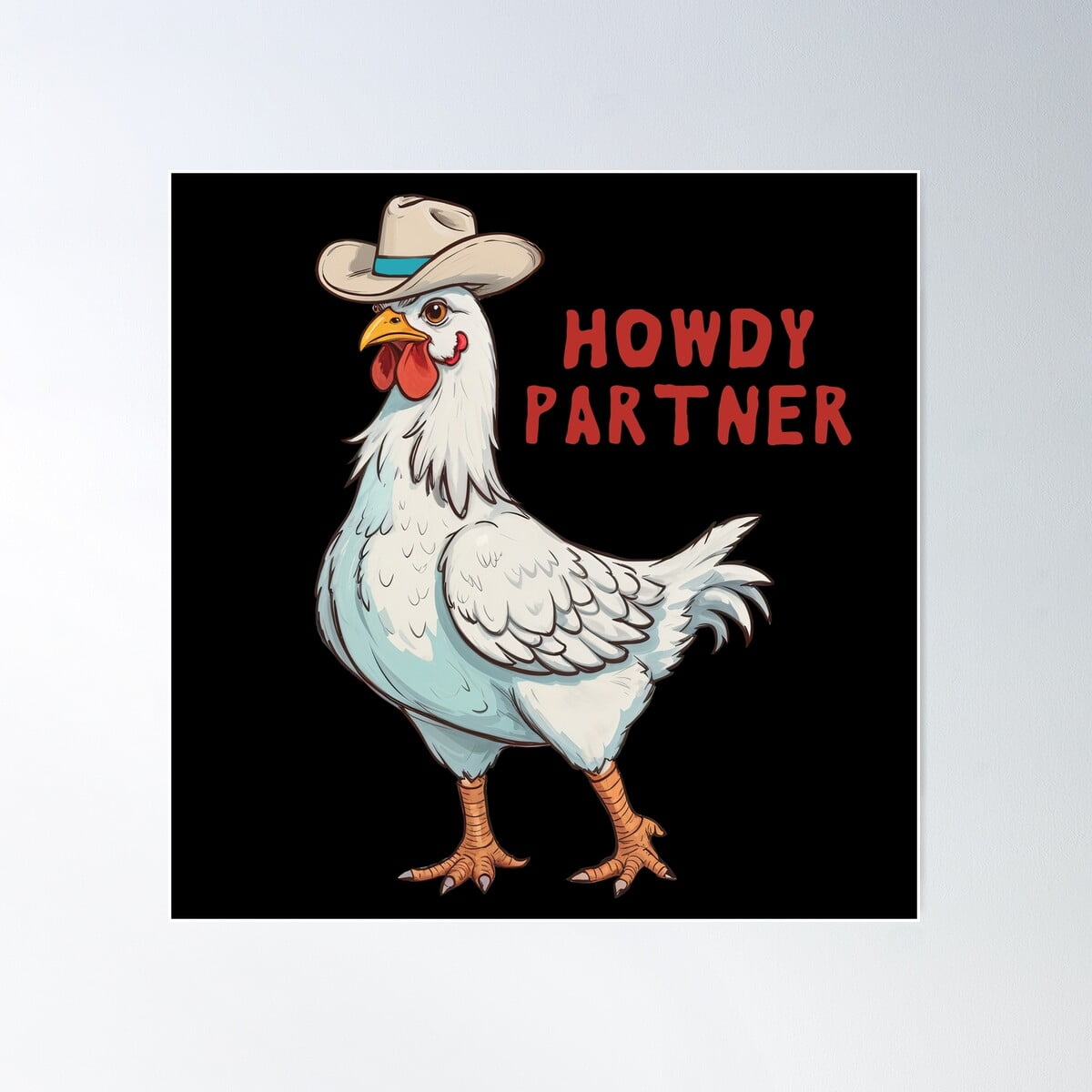 Cowboy Chicken Howdy Partner Poster Wall Art, Modern Wall Decor For ...