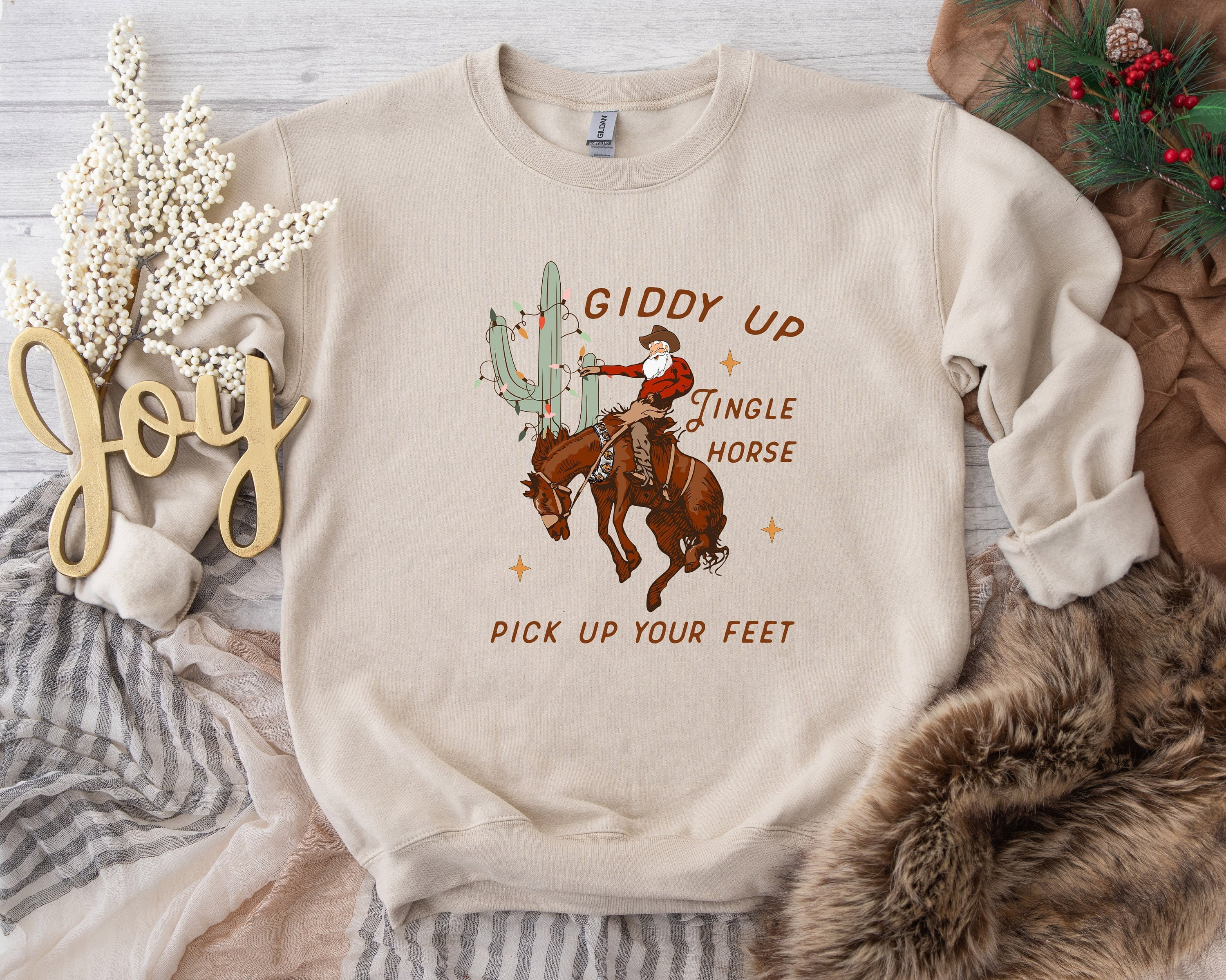 Cowboy Christmas Sweater, Giddy Up Jingle Horse Pick Up Your Feet ...