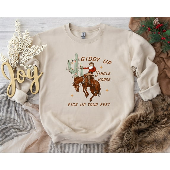 Cowboy Christmas Sweater, Giddy Up Jingle Horse Pick Up Your Feet ...