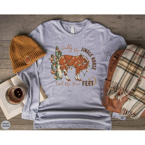 Cowboy Christmas T-Shirt, Giddy Up Jingle Horse Pick Up Your Feet ...
